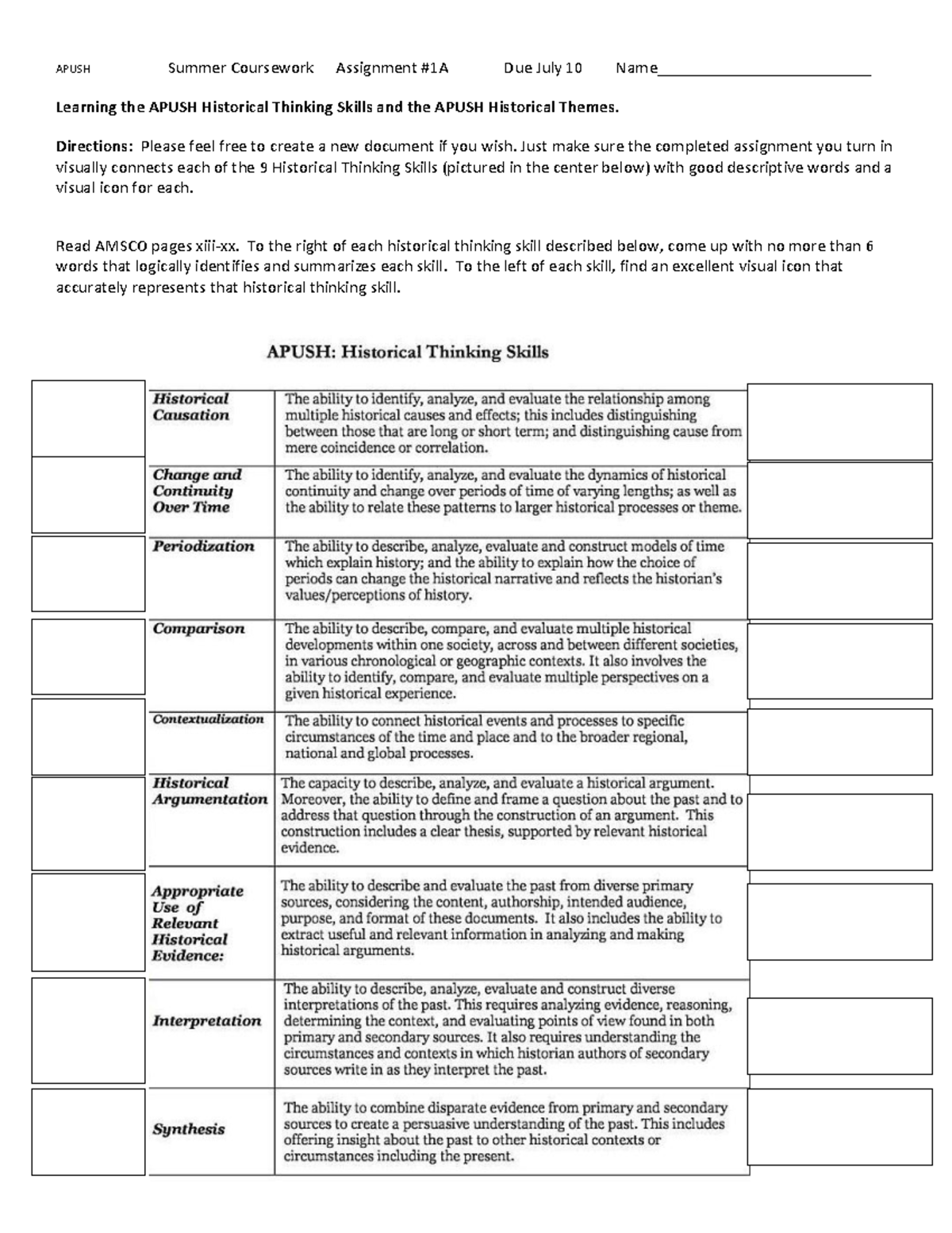 Hanrahan Historical Thinking Skills Learning WS - APUSH Summer ...