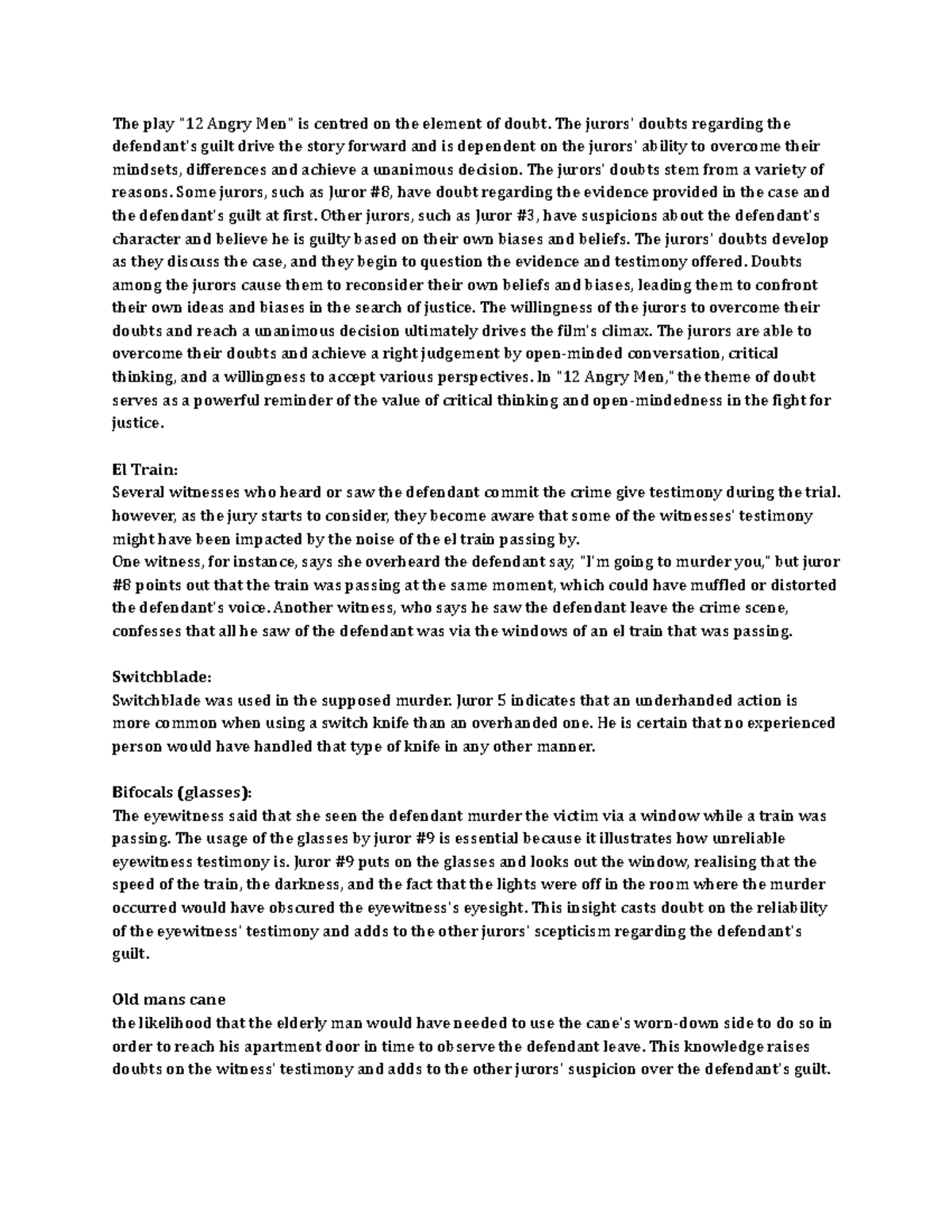 12 angry men - The play "12 Angry Men" is centred on the element of ...