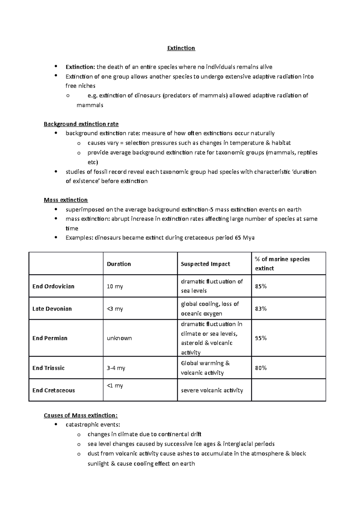Extinction - Lecture notes - Extinction Extinction: the death of an ...