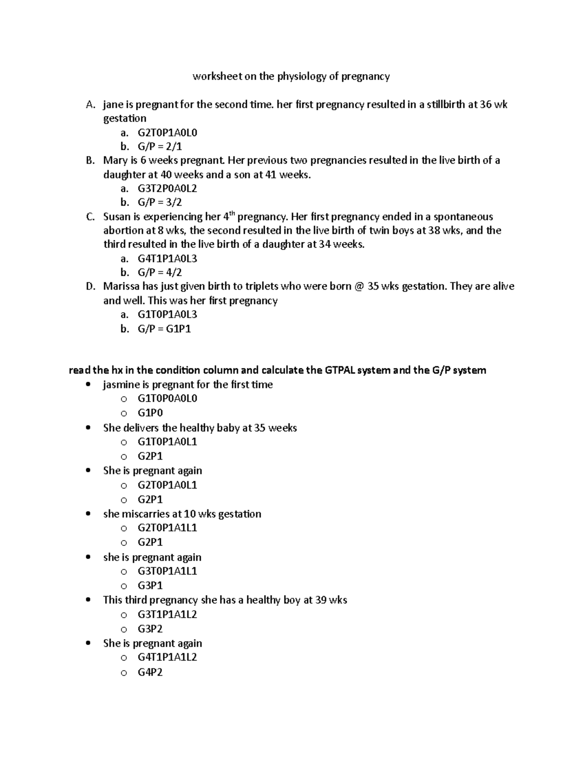Worksheet on the physiology of pregnancy - jane is pregnant for the ...