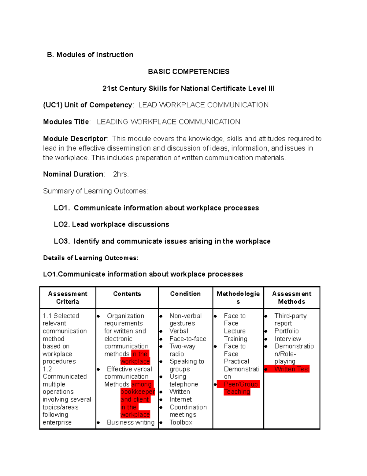 NC III Module 1 Modules of Instruction 21st Century Skills - B. Modules ...