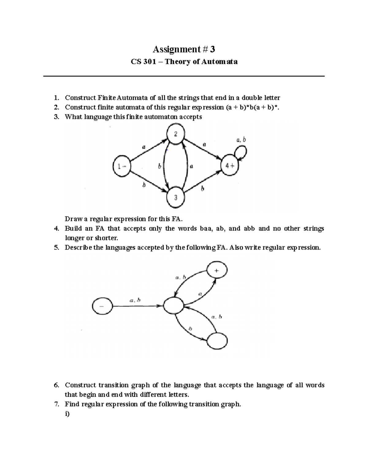 Theory Of Automata Assignment 03 Finite Automata Fa Dfa