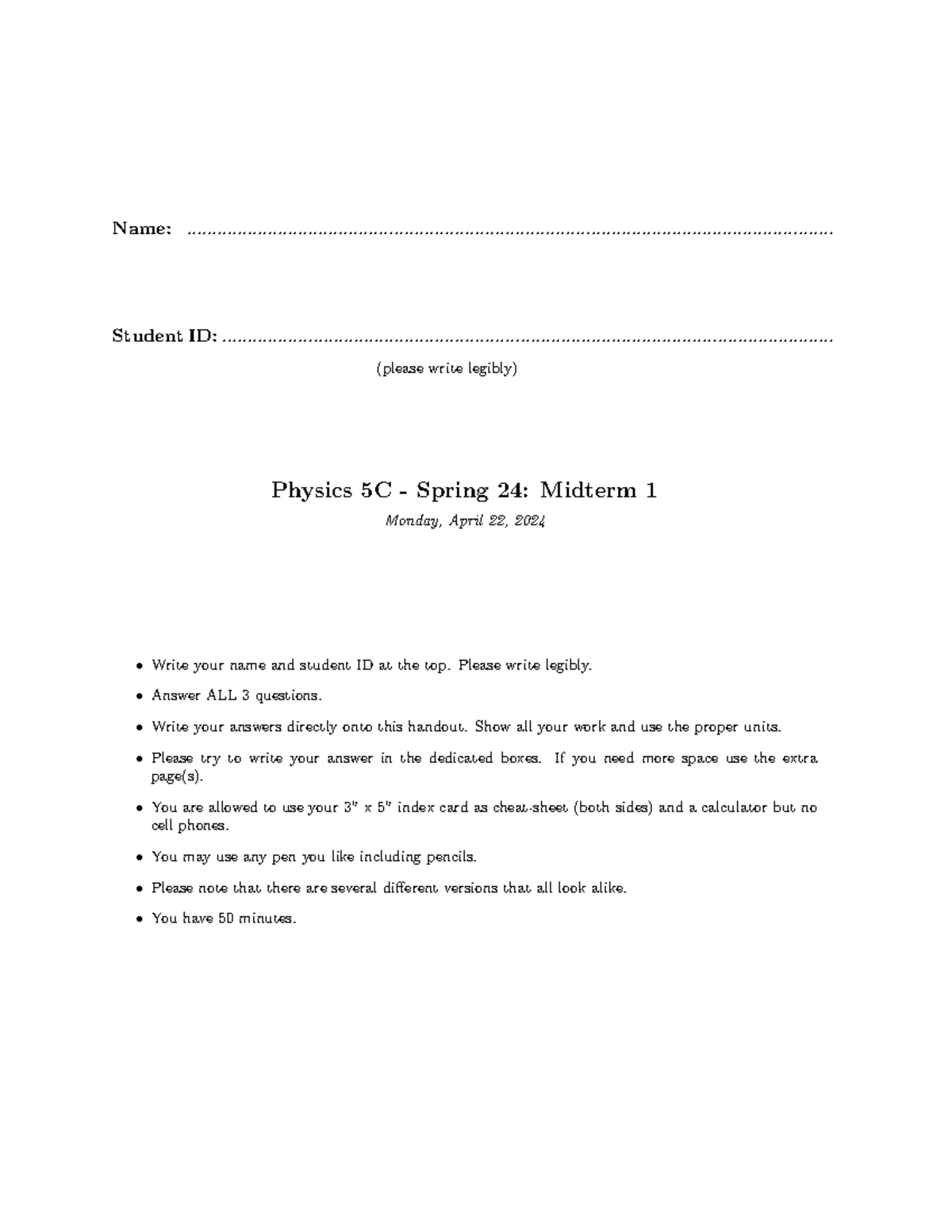 Practice-md1 - Midterm 1- Practice midterm, Spring 2024. - Name: - Studocu