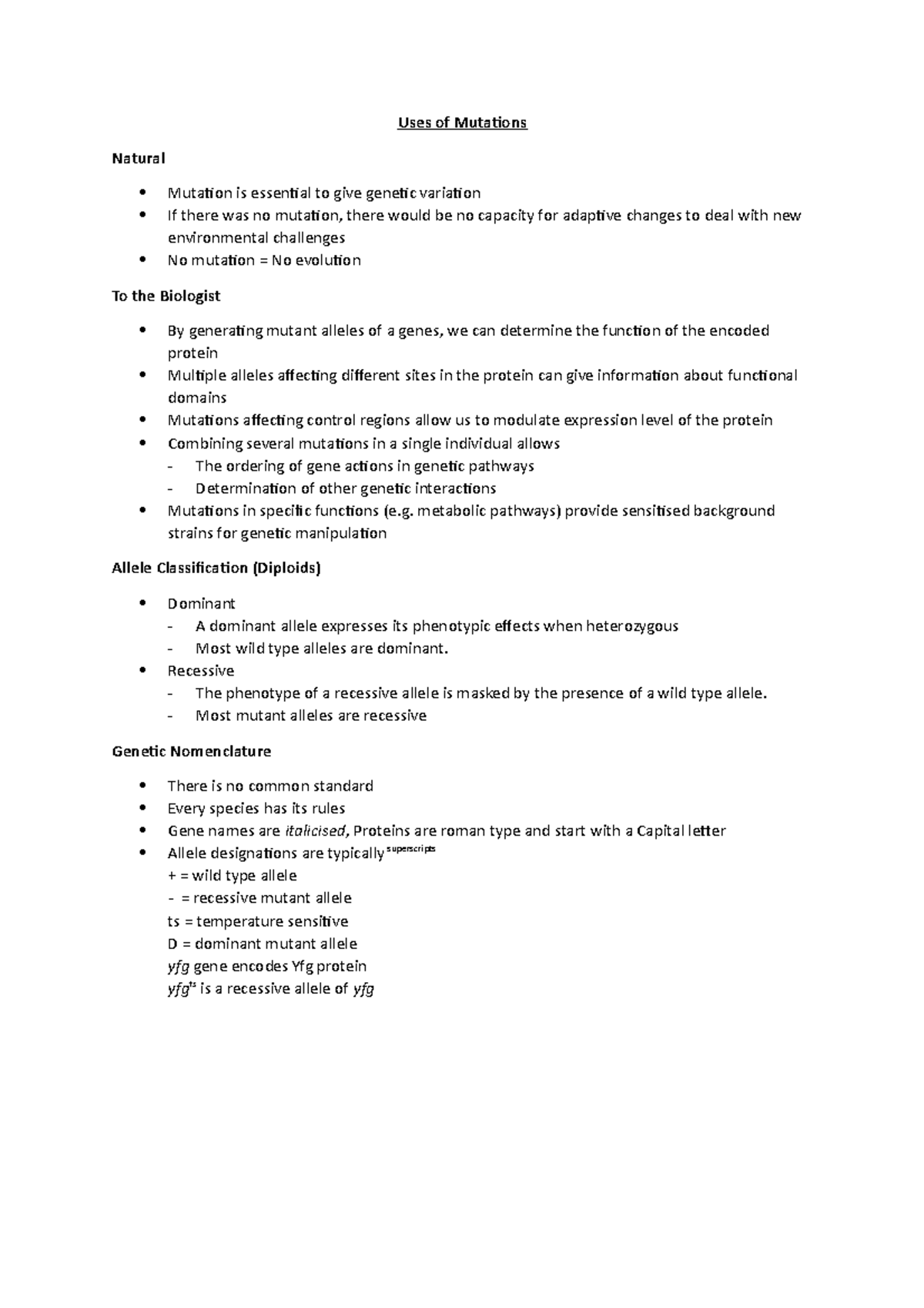 Uses of Mutations - Lecture notes 1 - Uses of Mutations Natural ...