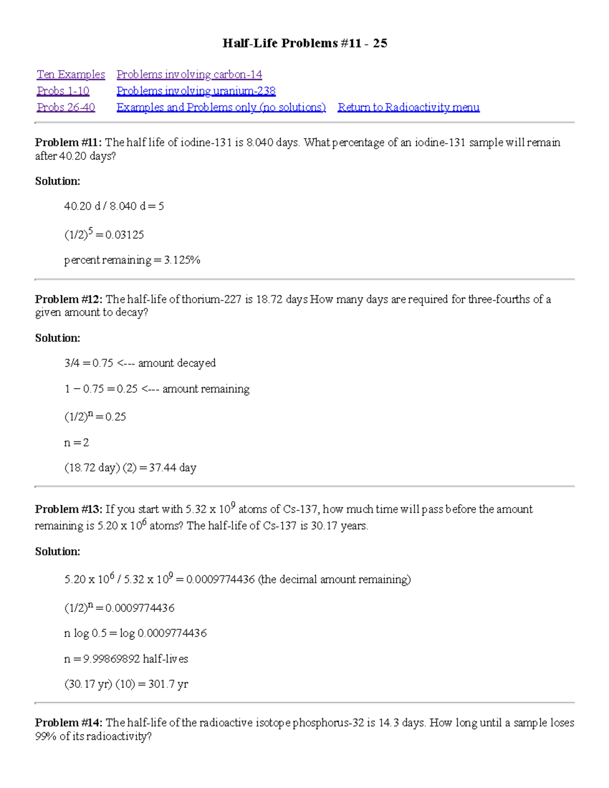 Chem Team Half-Life Problems #11 - 25 - Half-Life Problems #11 - 25 Ten ...