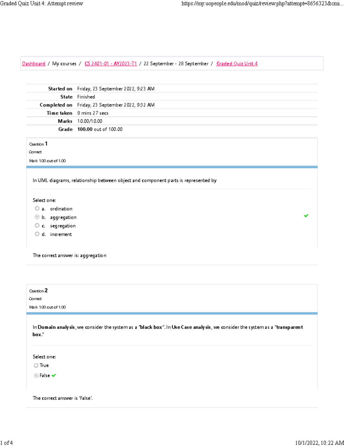 Graded Quiz Unit 4 Attempt review - 1 - Started on Friday, 23 September ...