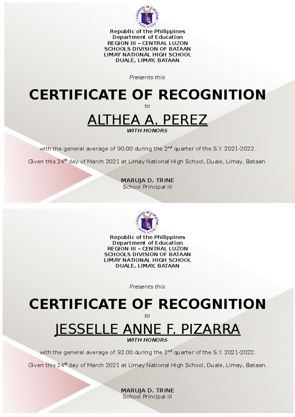 Certificate Depedtemplate - Republic of the Philippines Department of ...