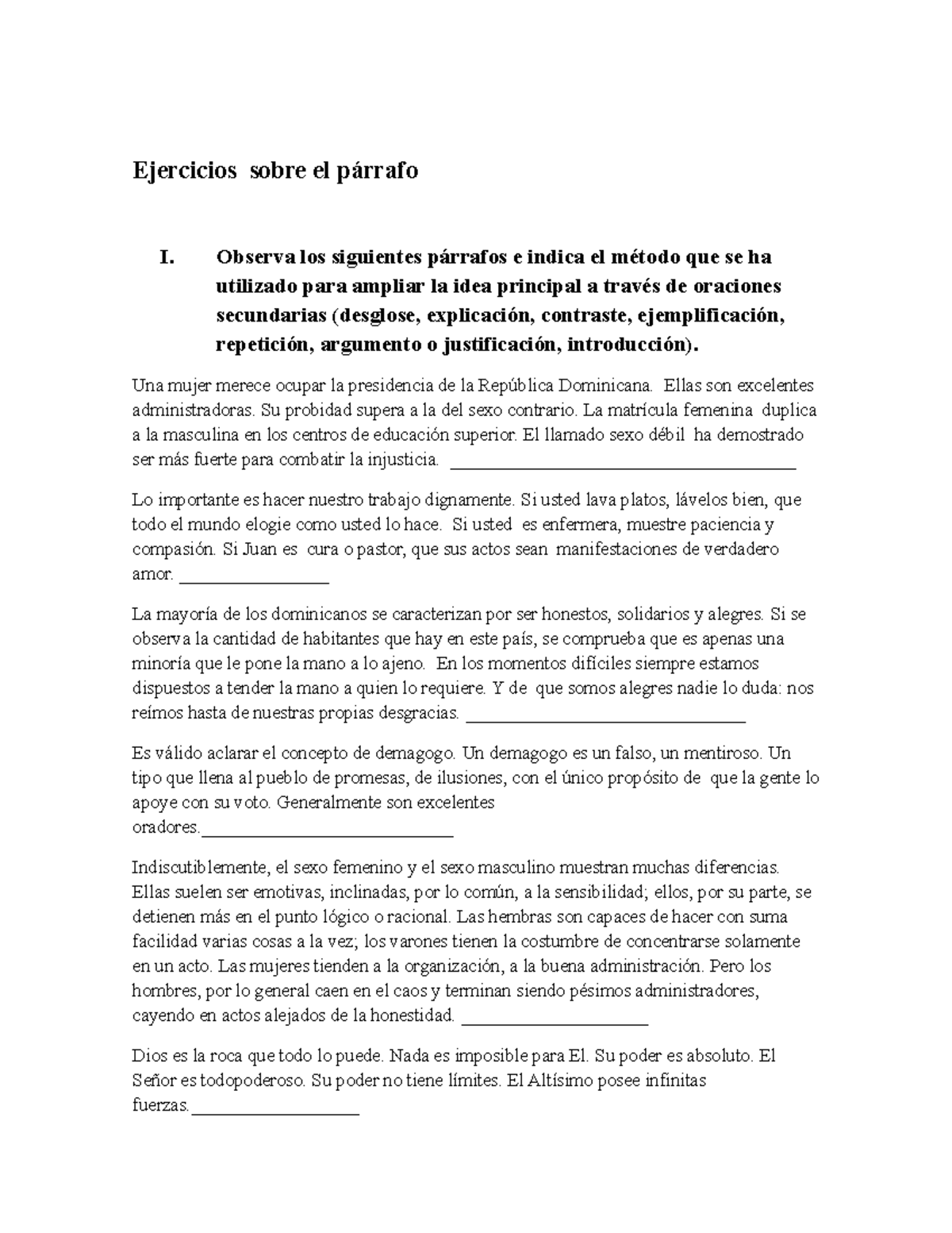 Ejercicios sobre el párrafo,2020 - Ejercicios sobre el párrafo I ...