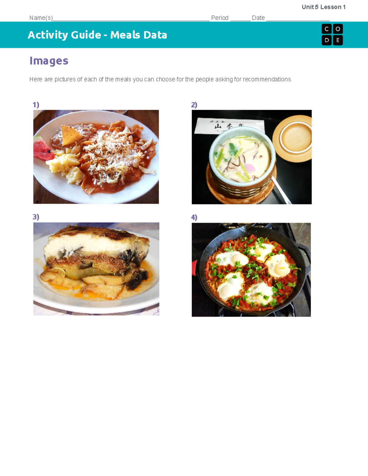 U5L01 - Activity Guide - Meals Data Resources 2021 - Unit 5 Lesson 1 ...