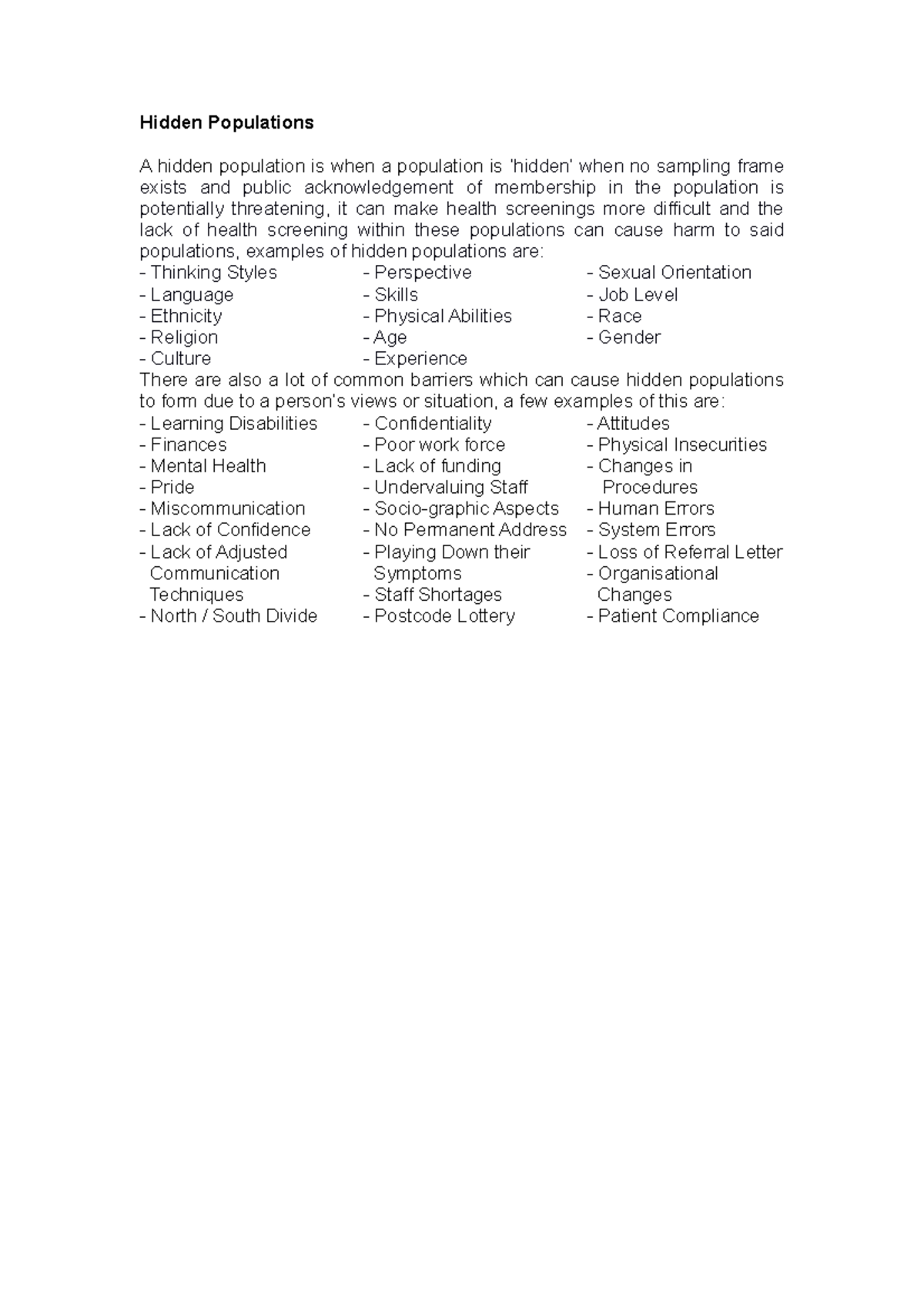 Hidden Populations within Healthcare - Hidden Populations A hidden ...