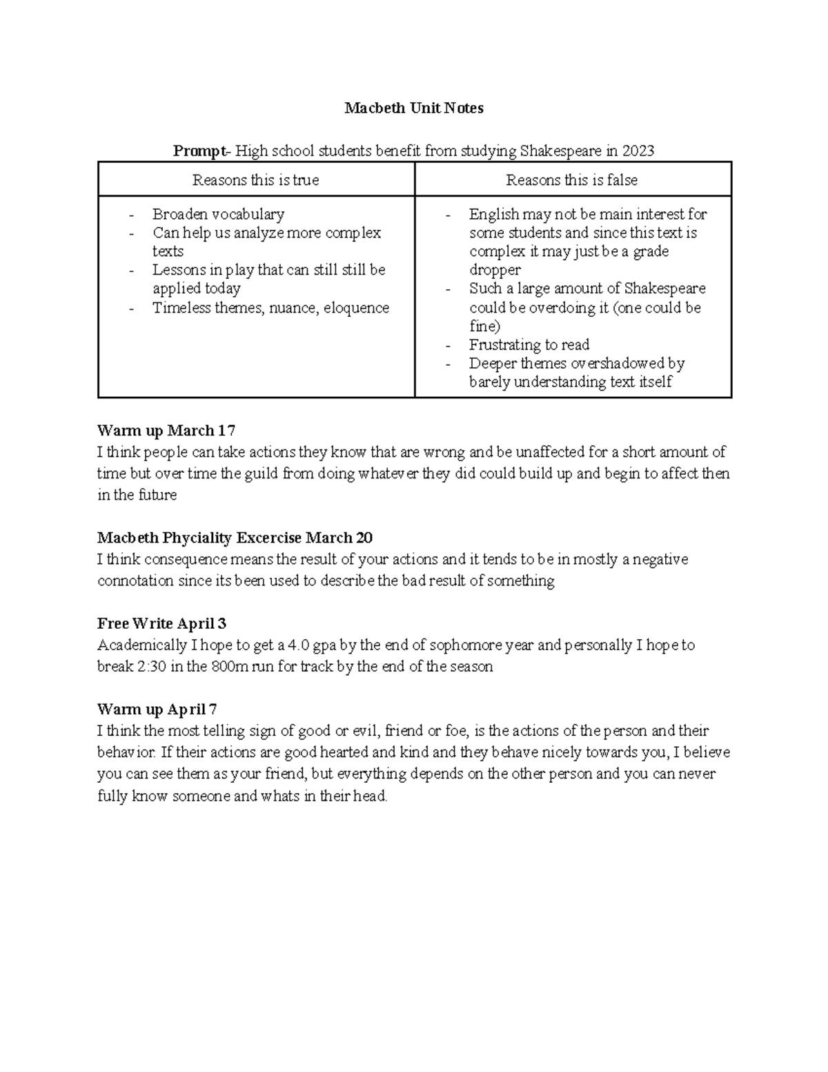 Macbeth Unit Notes - Macbeth Unit Notes Prompt- High school students ...