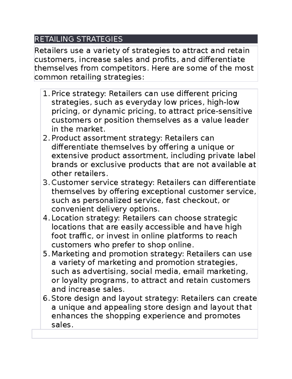 Marketing 9 - RETAILING STRATEGIES Retailers use a variety of ...