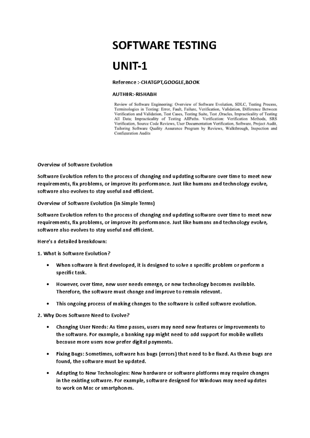 Software Testing - SOFTWARE TESTING UNIT- 1 Reference :-CHATGPT,GOOGLE ...