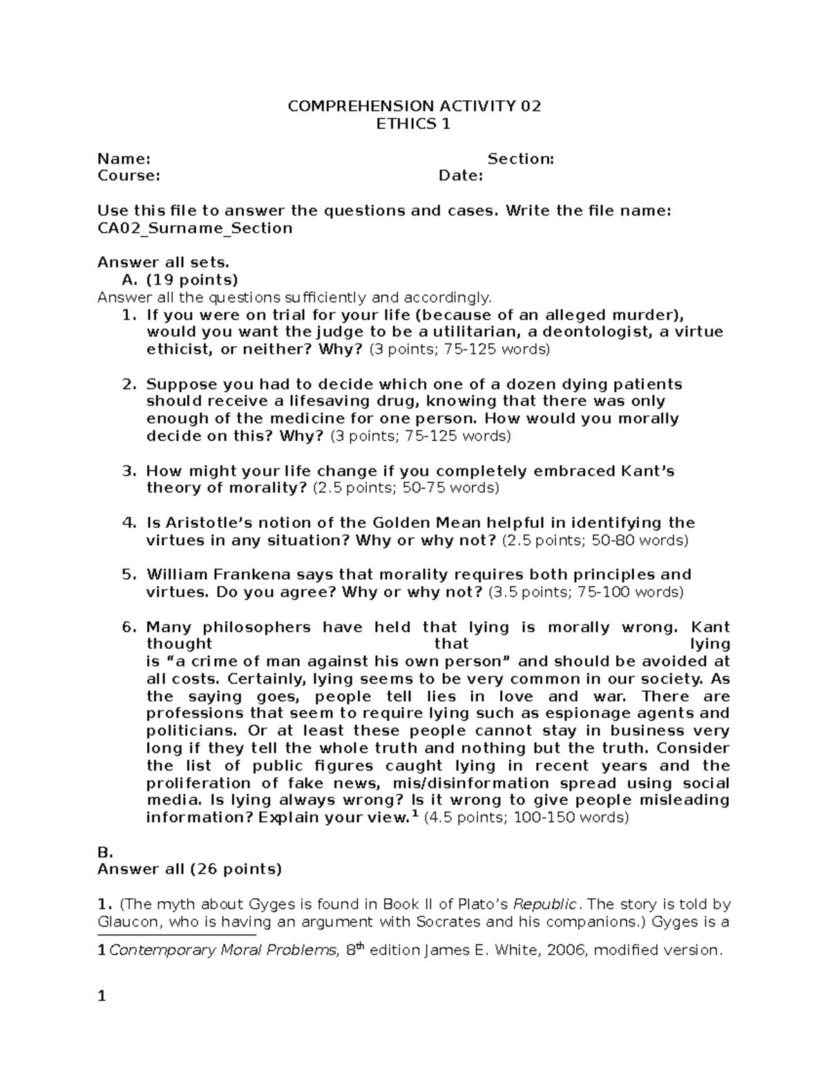 Ethics Comprehension Activity 02 2022 - COMPREHENSION ACTIVITY 02 ...