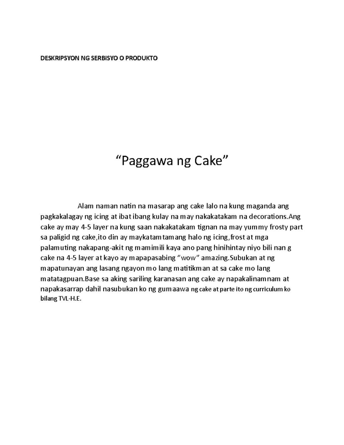 Deskripsyon NG Serbisyo O Produkto - DESKRIPSYON NG SERBISYO O PRODUKTO ...