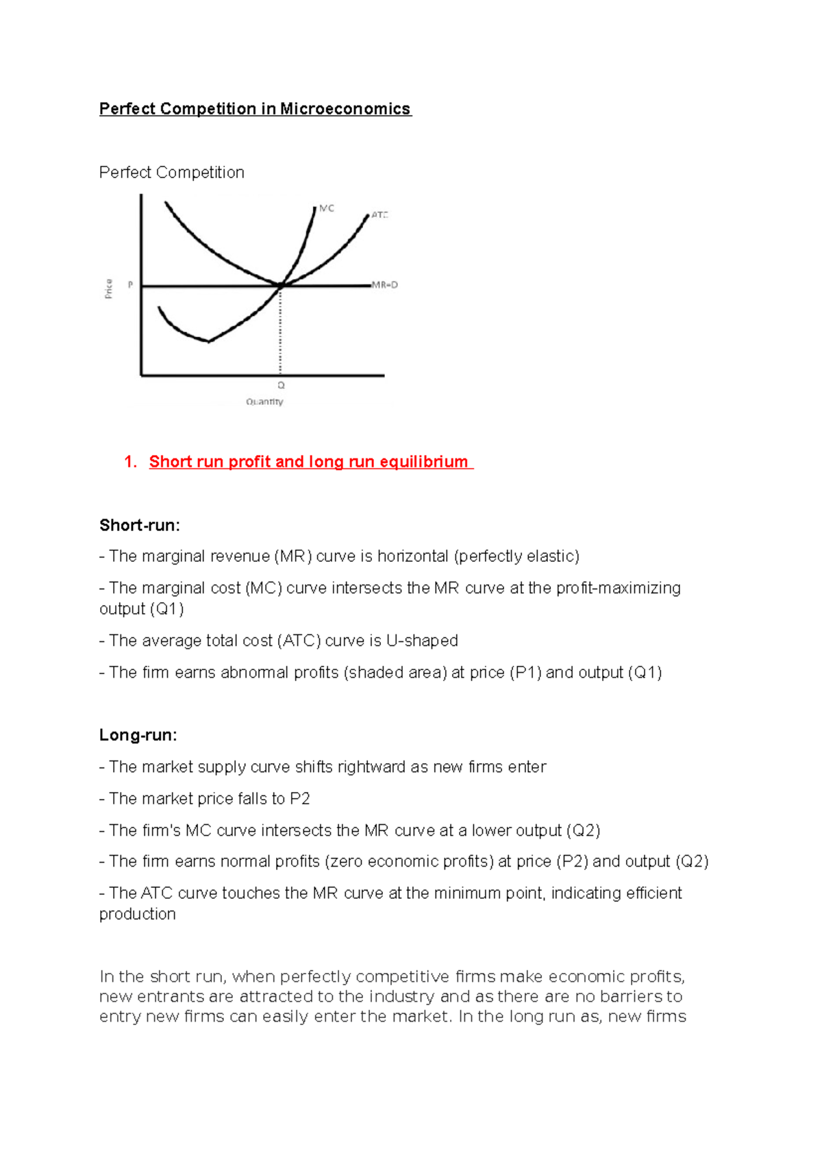 Perfect Competition in Microeconomics - Short run profit and long run ...