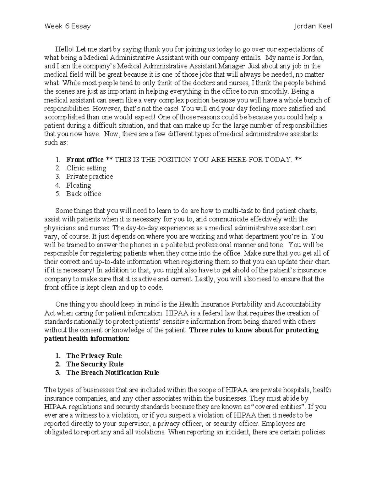 HCAS129 - Week 6 Essay - Week 6 Essay Jordan Keel Hello! Let me start ...