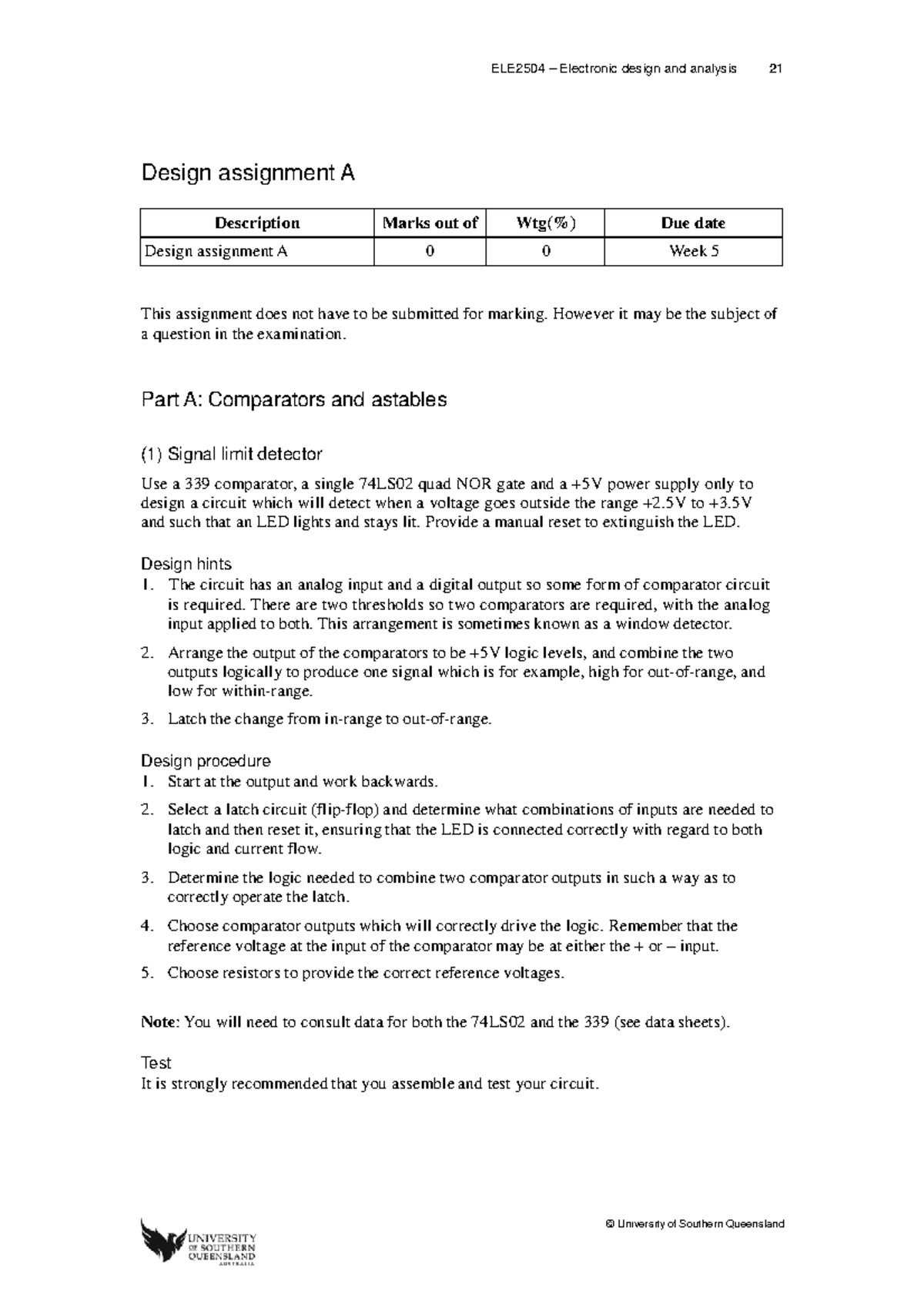 ELE2504 Design Assignment A 2014 - Design assignment A Description ...