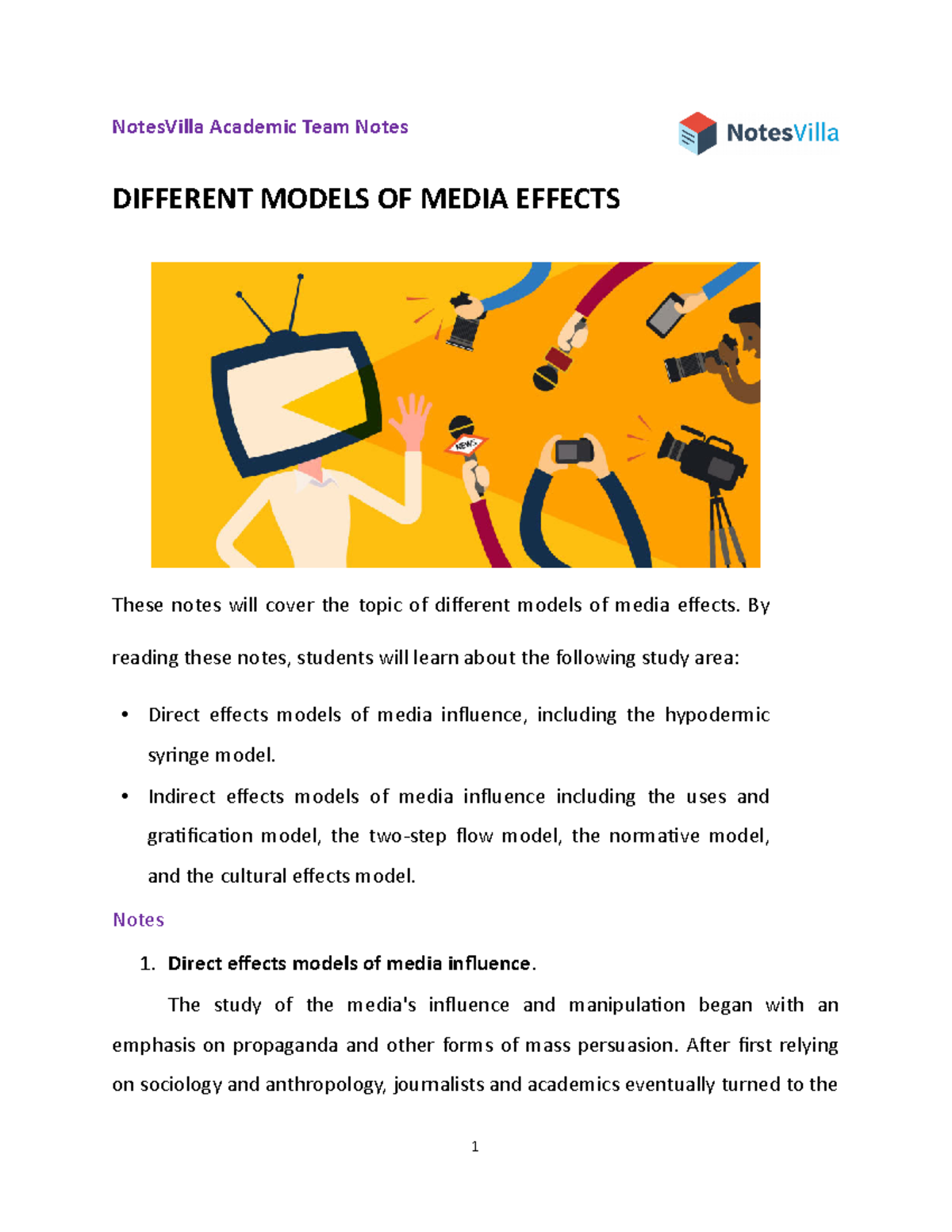 Different models of media effects - By reading these notes, students ...