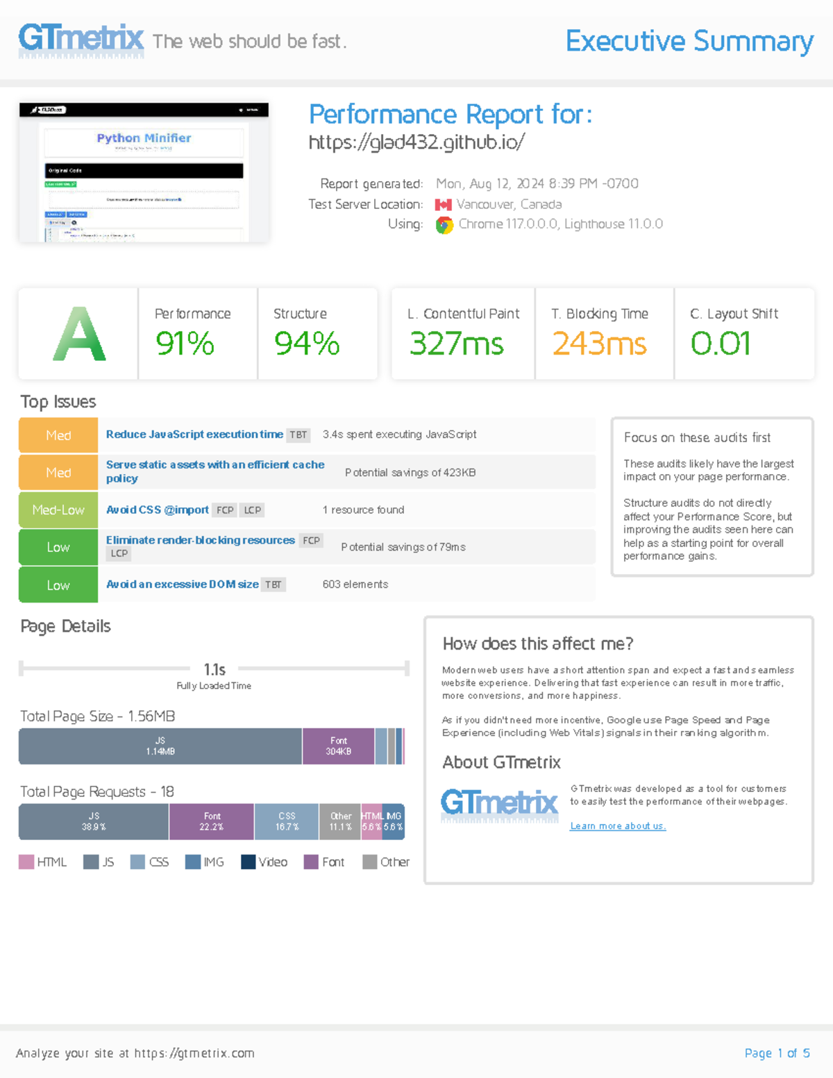 GTmetrix-report-glad432 - Performance Report for: glad432.github/ Report generated: Mon, Aug 12 ...