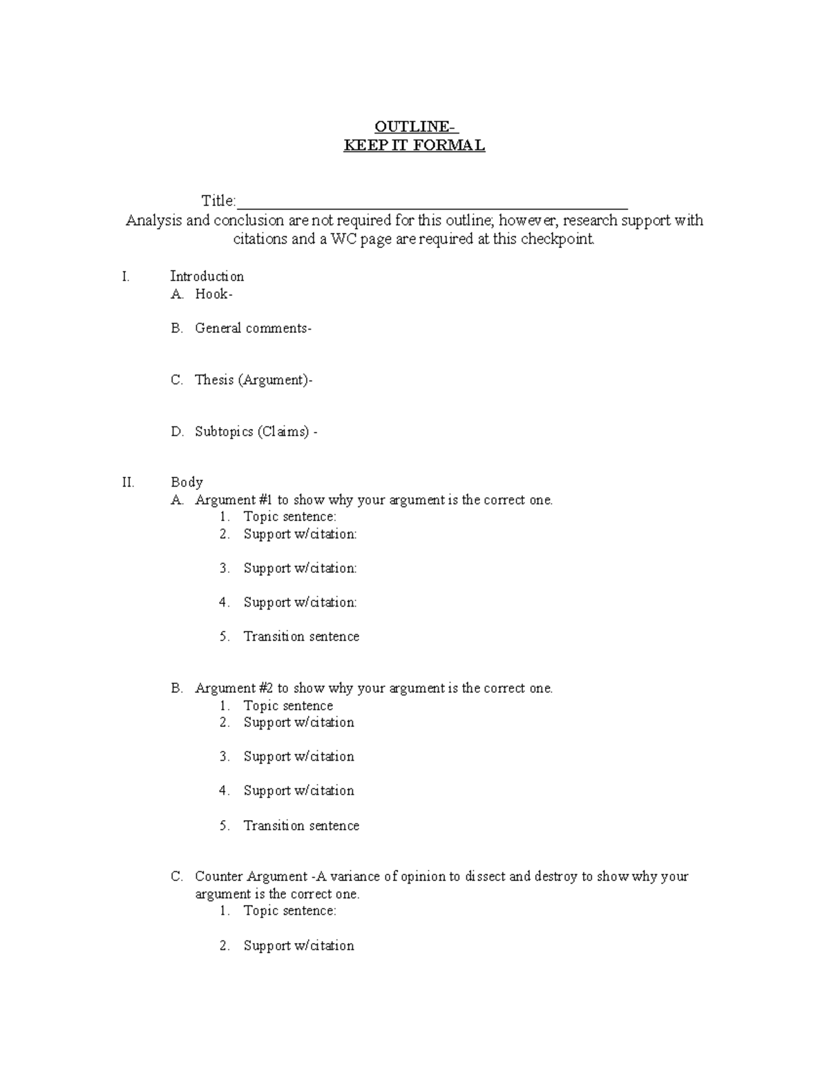 Copy of outline - OUTLINE- KEEP IT FORMAL Title