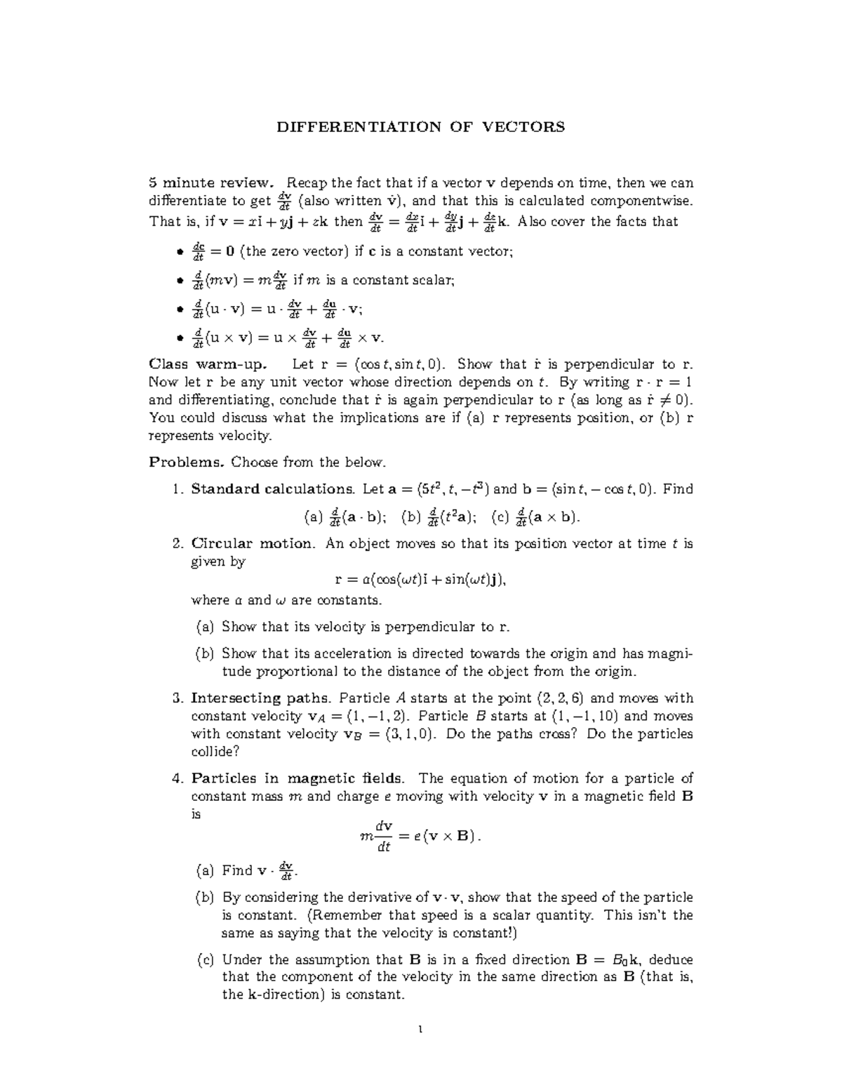 Differentiation of Vectors - DIFFERENTIATION OF VECTORS 5 minute review ...