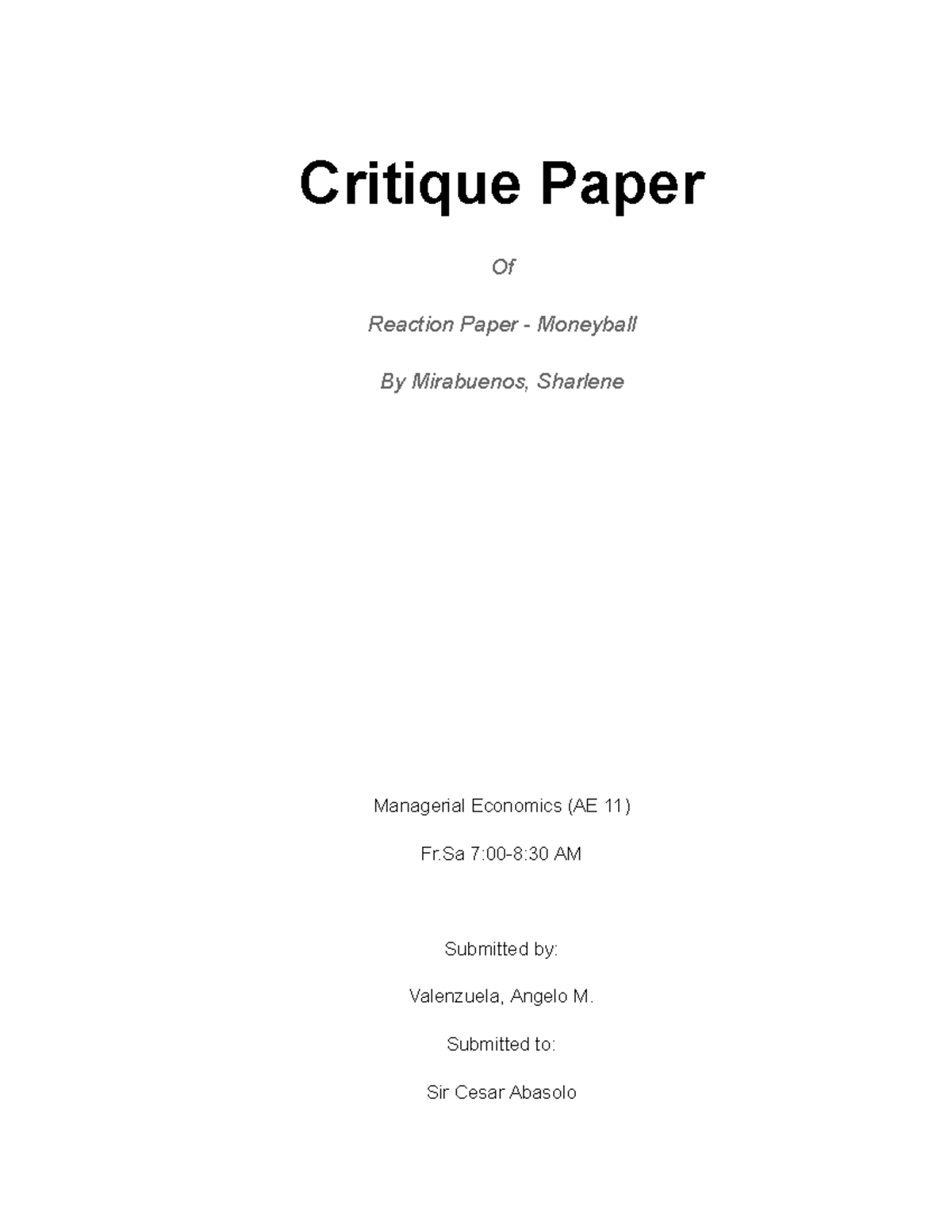 Critique Paper (Sharlene Mirabuenos) - Angelo Valenzuela - Critique ...