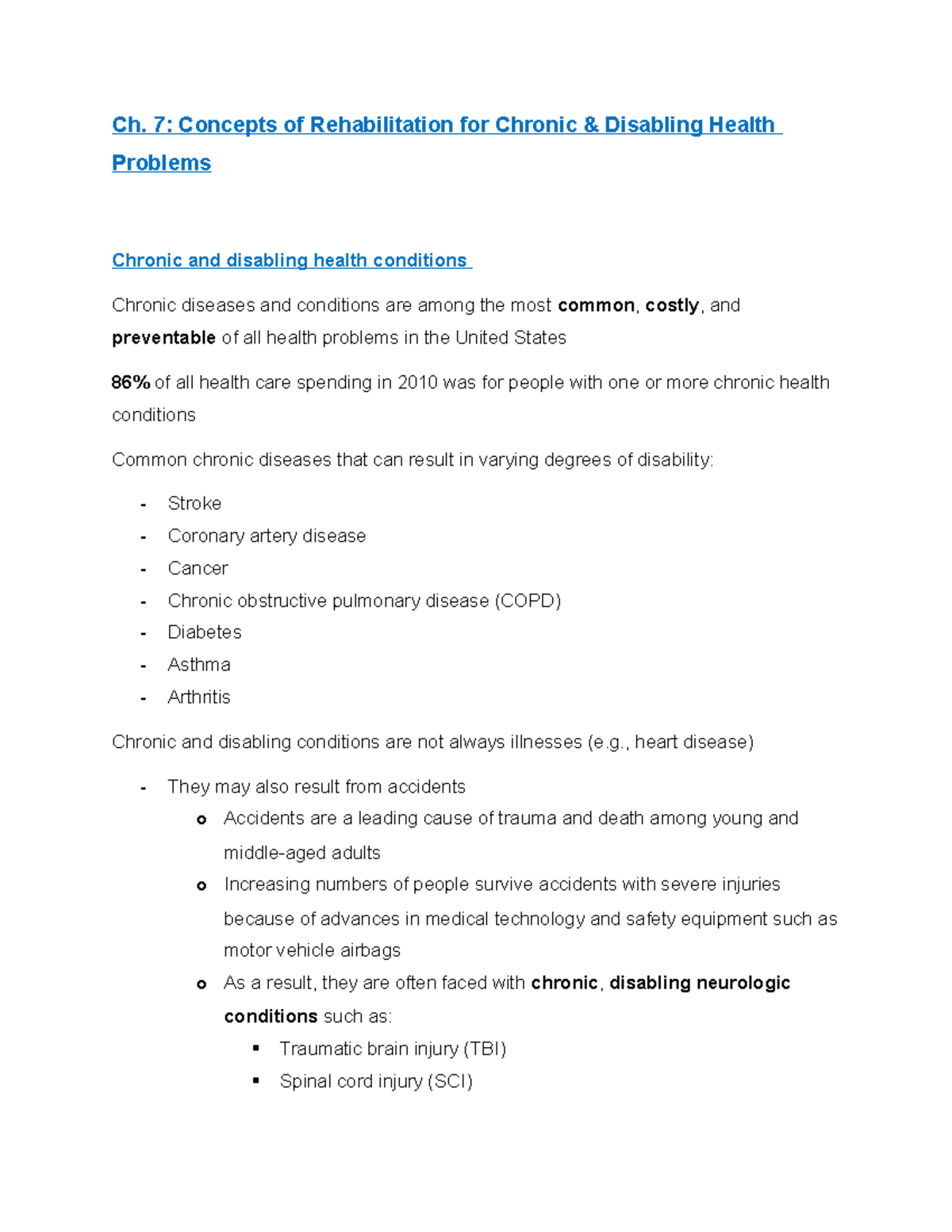 Chronic Mod 1 Ch- 7 rehab - Ch. 7: Concepts of Rehabilitation for ...