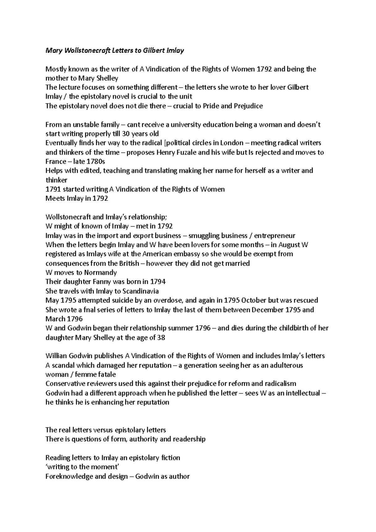 Mary Wollstonecraft Letters to Gilbert Imlay W4 - Mary Wollstonecraft ...