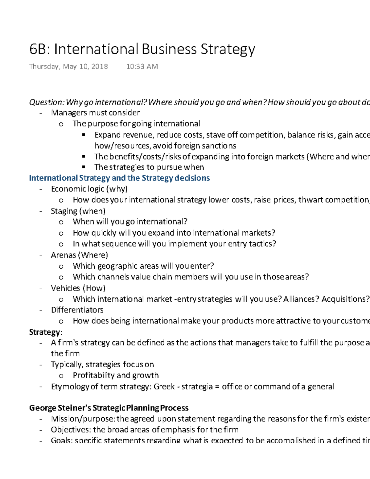 6B International Business Strategy - , capital equipment, facility ...