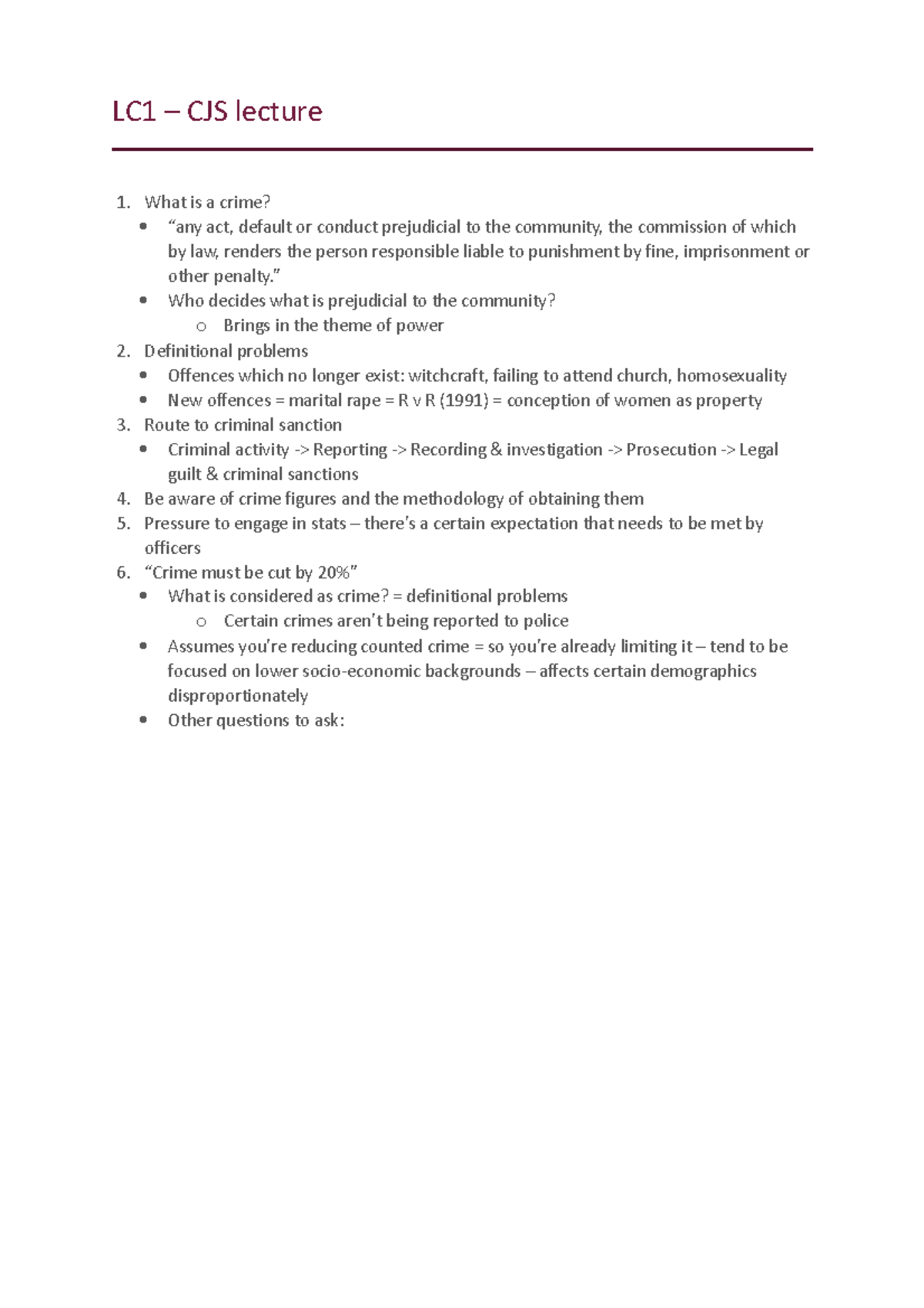 Lc1 Cjs Lecture And Seminar Lc1 Cjs Lecture What Is A Crime Any Act Default Or Conduct