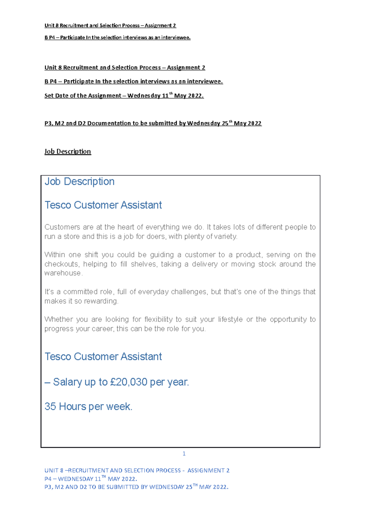 Unit 8 Recruitment and Selection Process - Assignment 2 (11 May 2022 ...