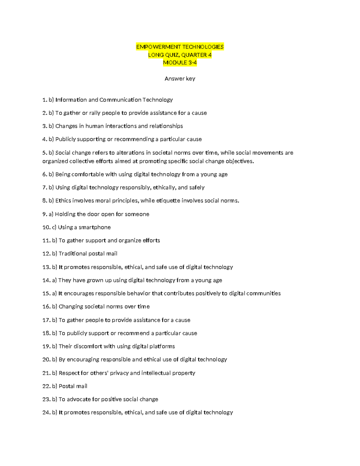 3. answer key - EMPOWERMENT TECHNOLOGIES LONG QUIZ, QUARTER 4 MODULE 3 ...