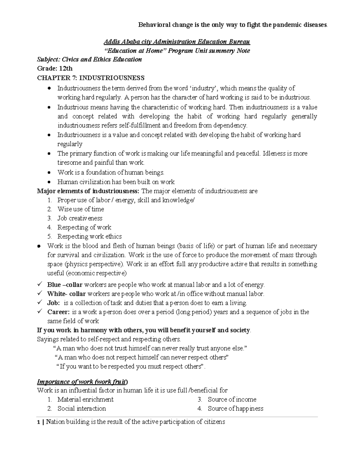 Civics Grade 12 chapter 7 - 1 | N ation building is the result of the ...