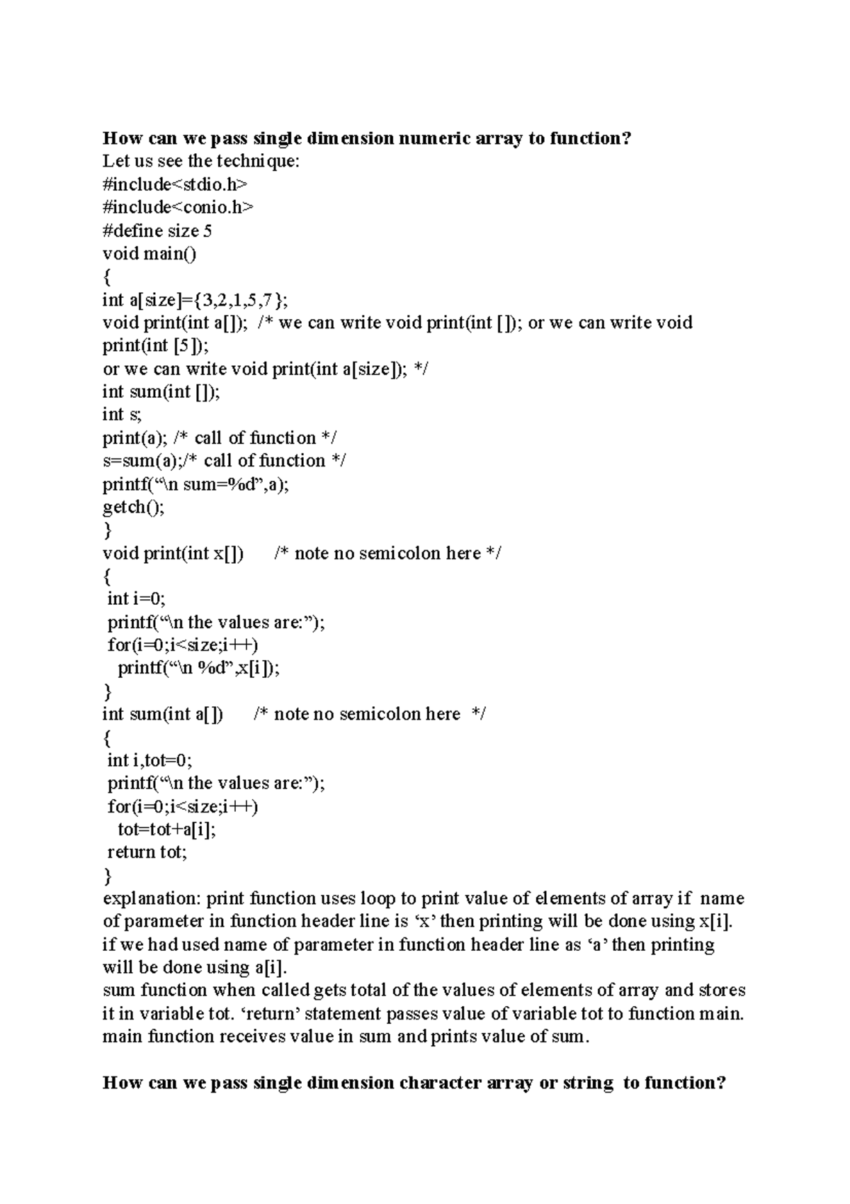 Qand A-UNIT3- array to function - How can we pass single dimension numeric array to function ...