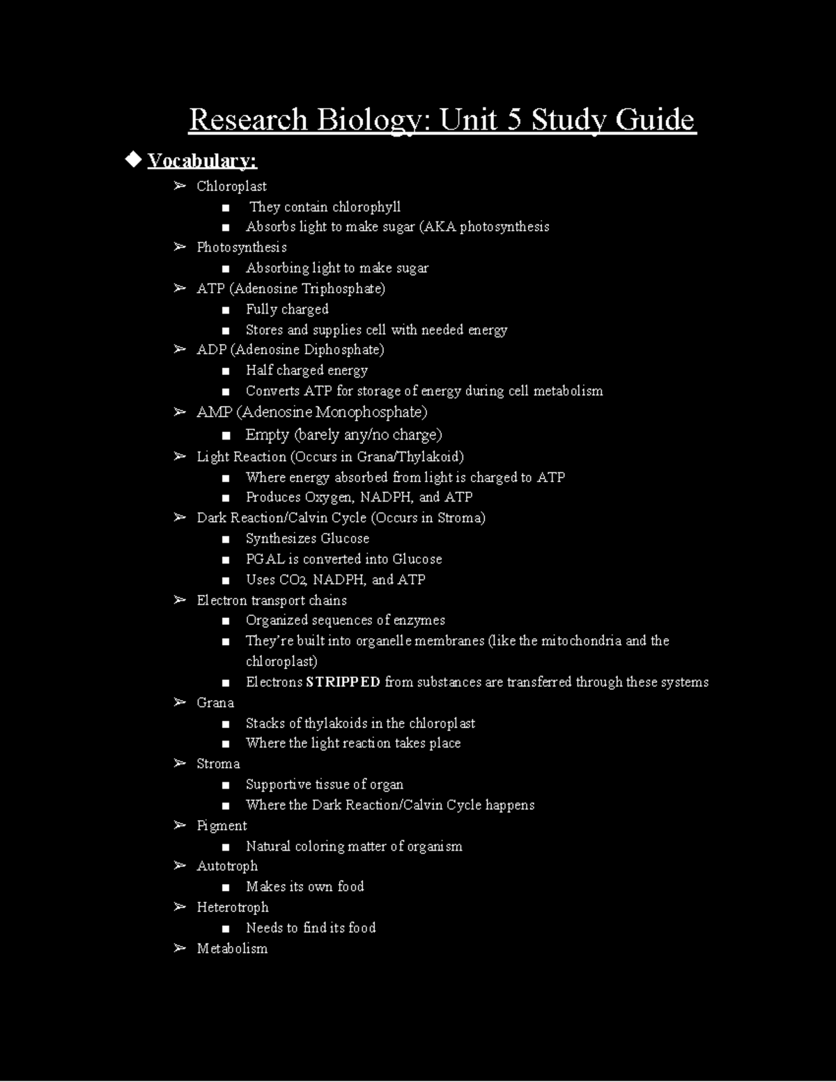 Research Biology Unit 5 Study Guide - Studocu