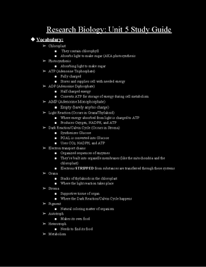 Research Biology Unit 4 Study Guide - Research Biology: Unit 4 Study ...