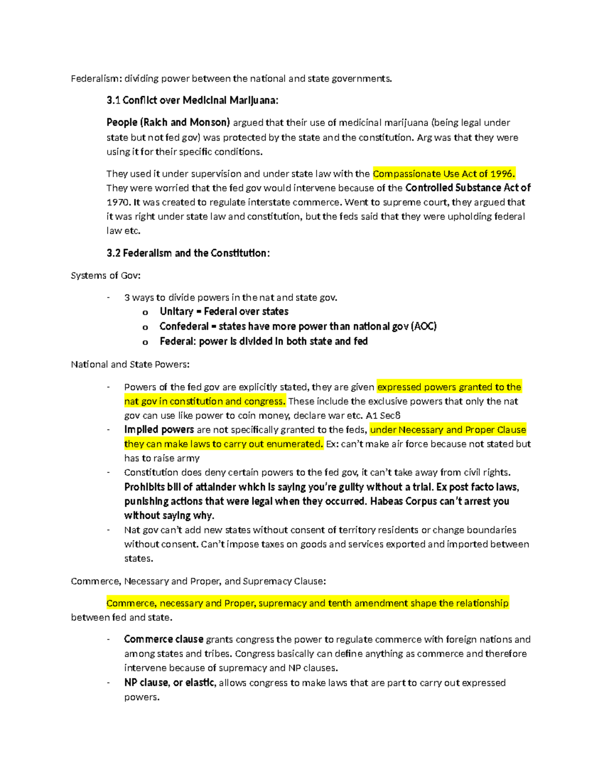 AP Gov Ch 3 Notes - Federalism: dividing power between the national and ...