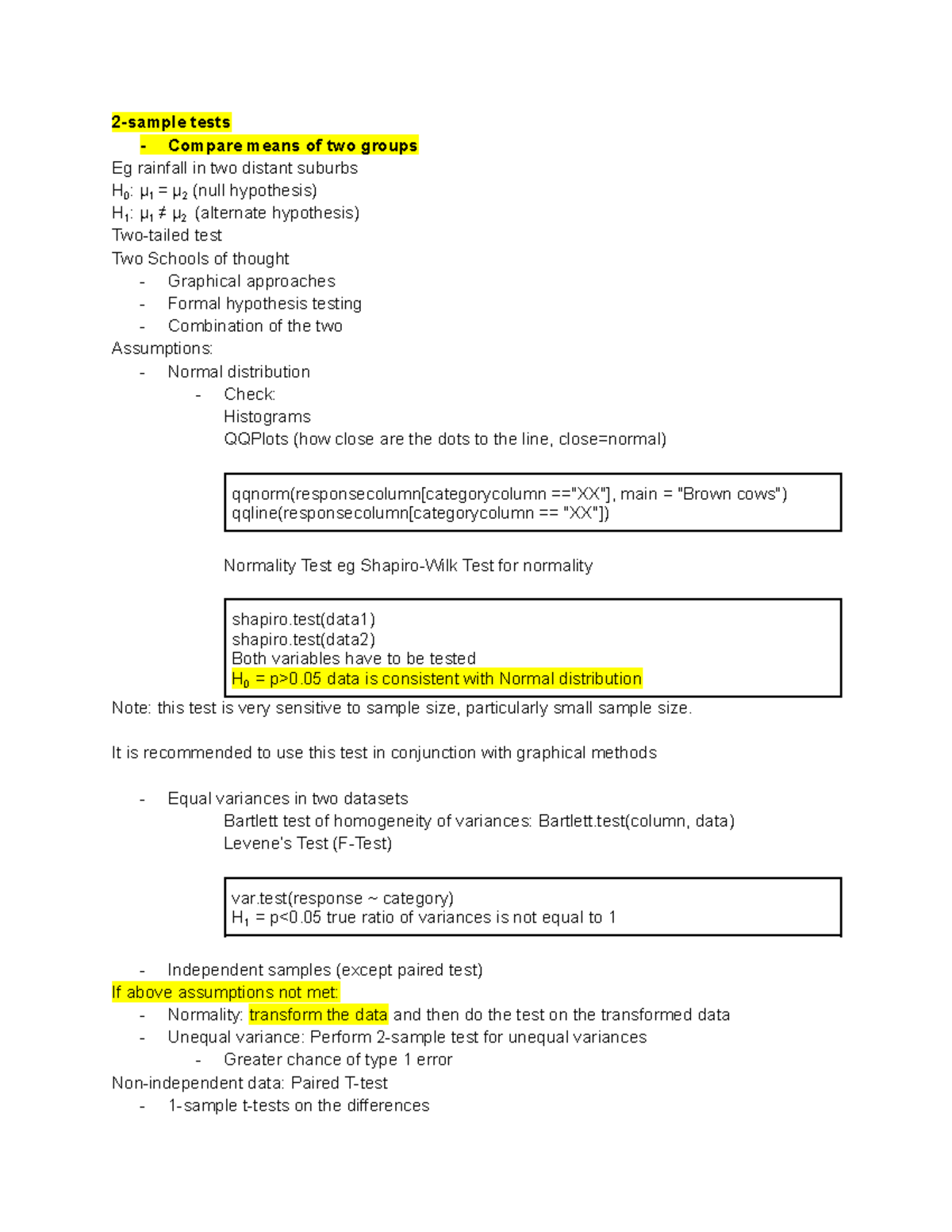 2-sample tests notes - 2-sample tests - Compare means of two groups Eg ...