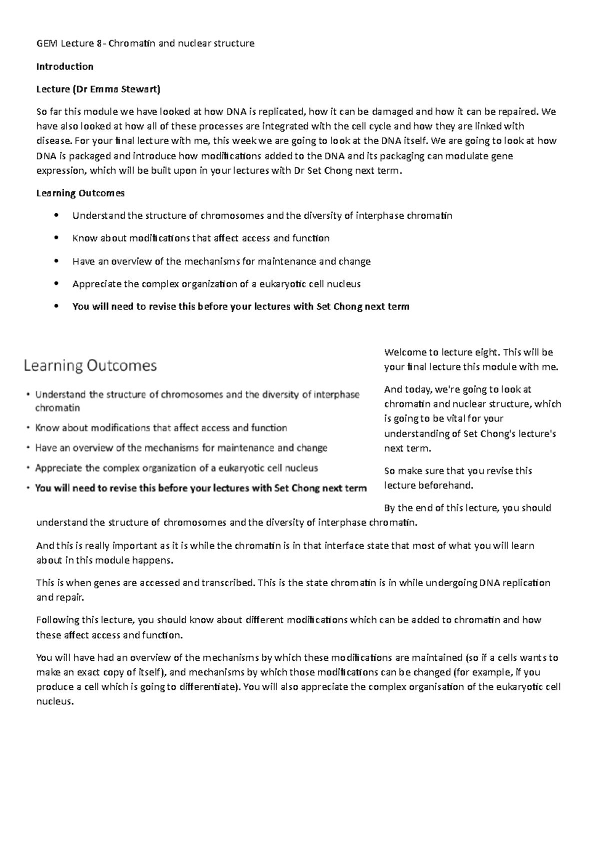 GEM Lecture 8- Chromatin and nuclear structure - GEM Lecture 8 ...
