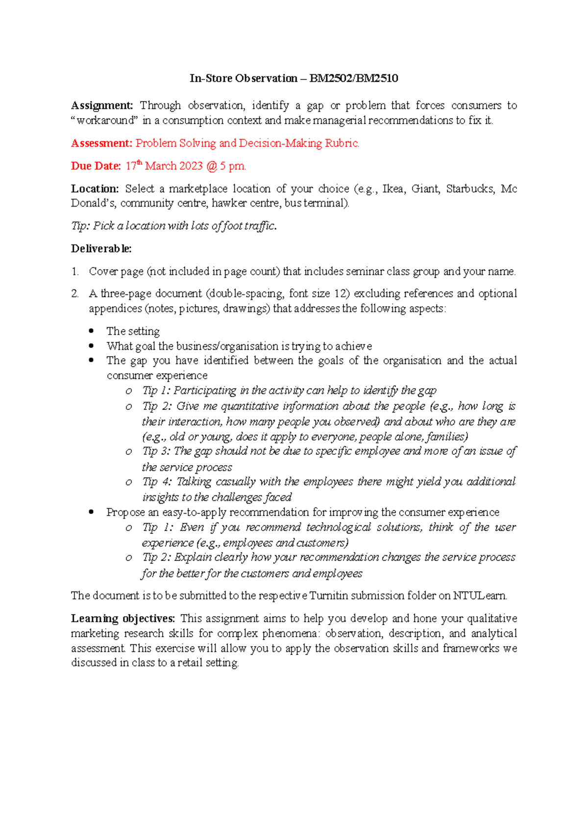 In-Store Observation Brief - In-Store Observation – BM2502/BM ...