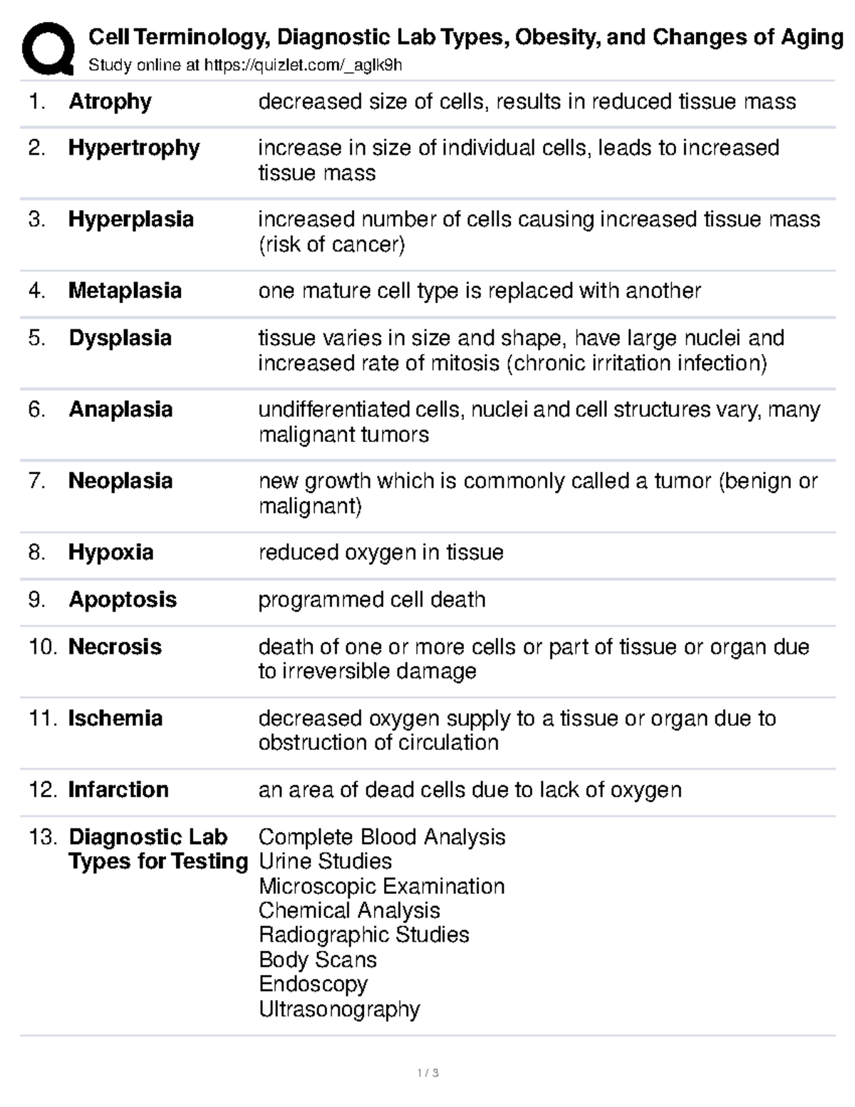 Cell Terminology, Diagnostic Lab Types, Obesity, and Changes of Aging ...