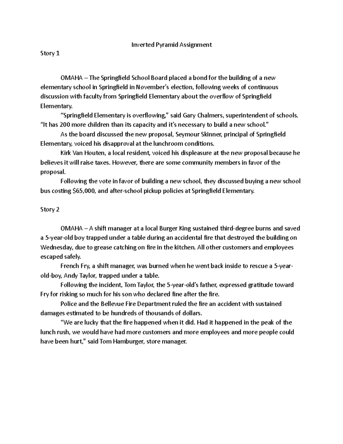 Inverted Pyramid Assignment - Inverted Pyramid Assignment Story 1 OMAHA ...