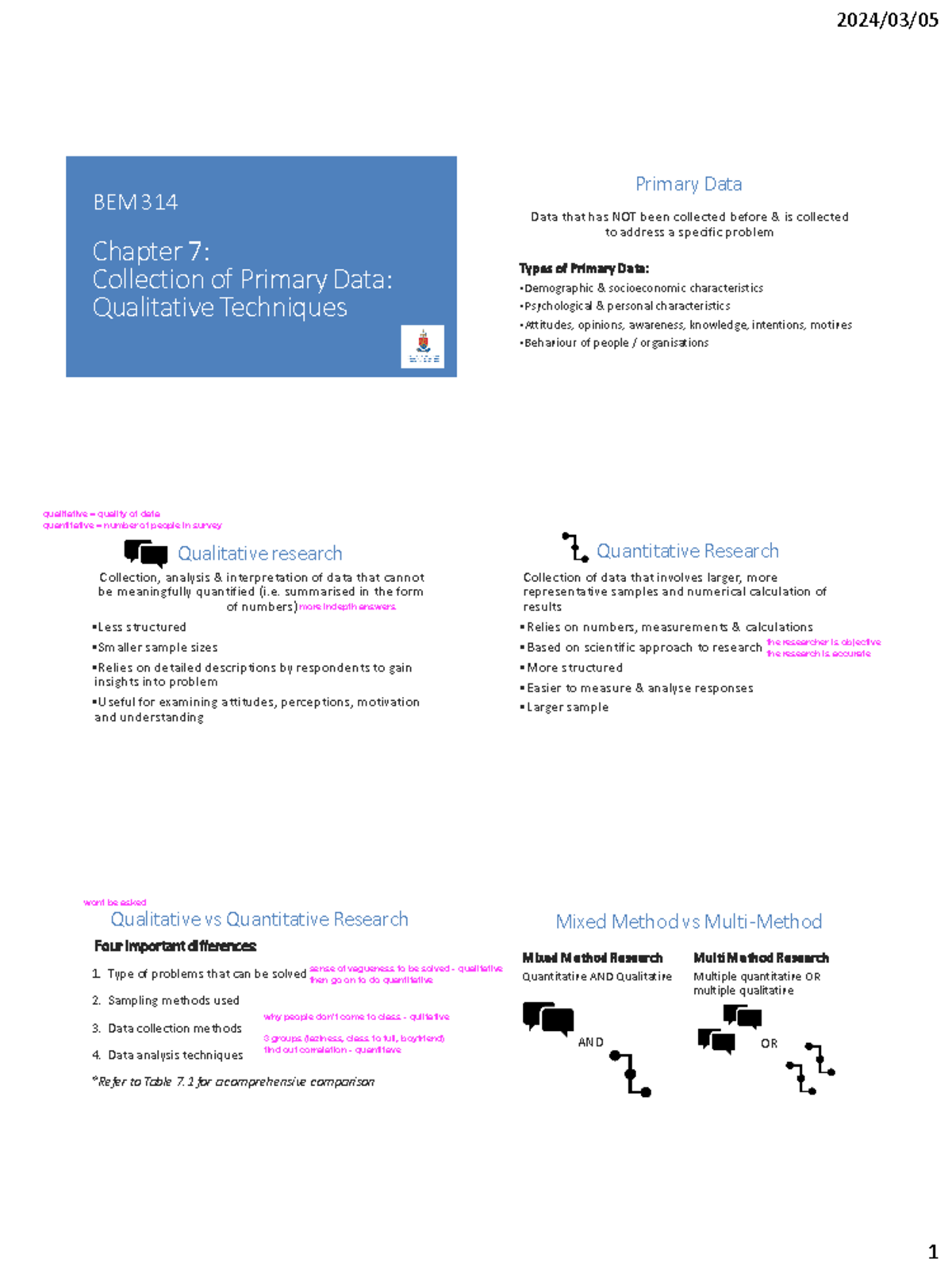 Chapter 7 slides - BEM 314 Chapter 7: Collection of Primary Data ...