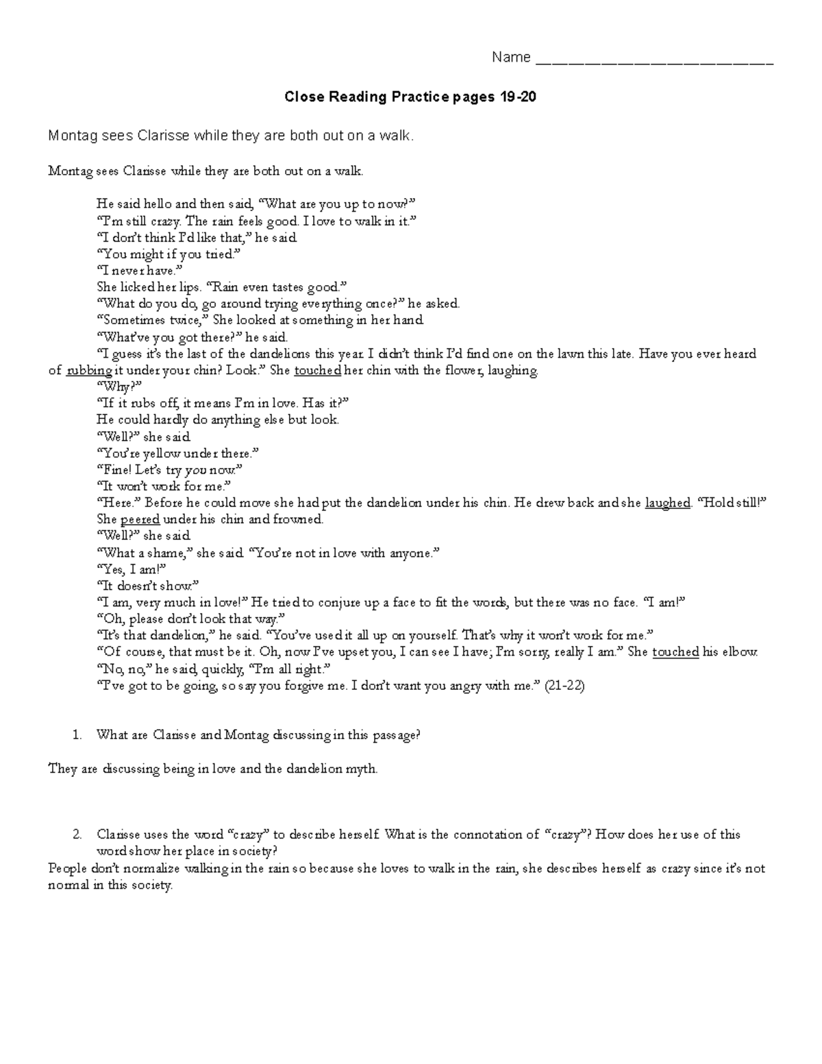 Copy of Fahrenheit 451 Close Reading 19-20 - Name ...