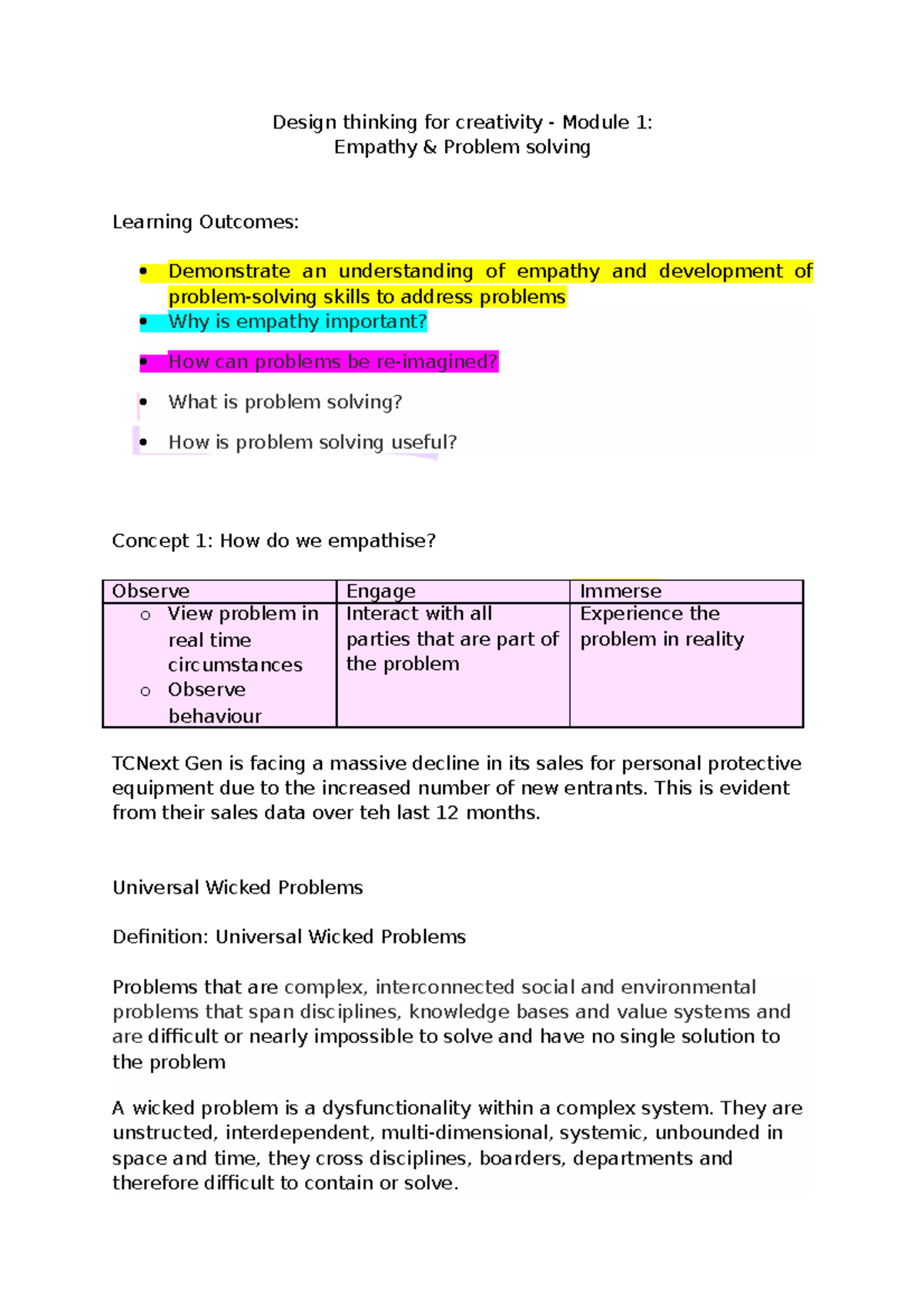 DTC mod 1 - DESIGN THINKING FOR CREATIVITY MODULE 1 - busm3006 - UWS ...