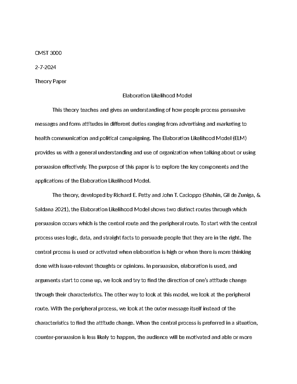 Theory Paper; ELM 1 - CMST 3000 2-7- Theory Paper Elaboration ...