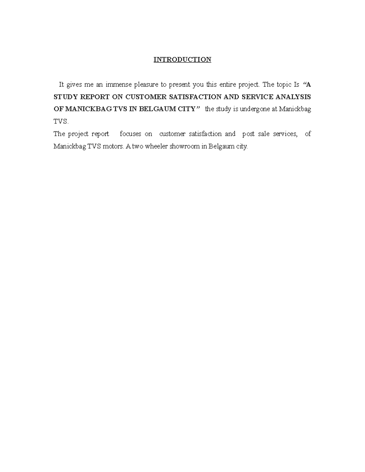 Fdocuments - project report - INTRODUCTION It gives me an immense ...