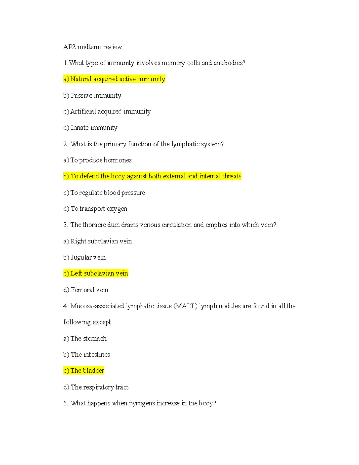 AP2 midterm review - What is the primary function of the lymphatic ...
