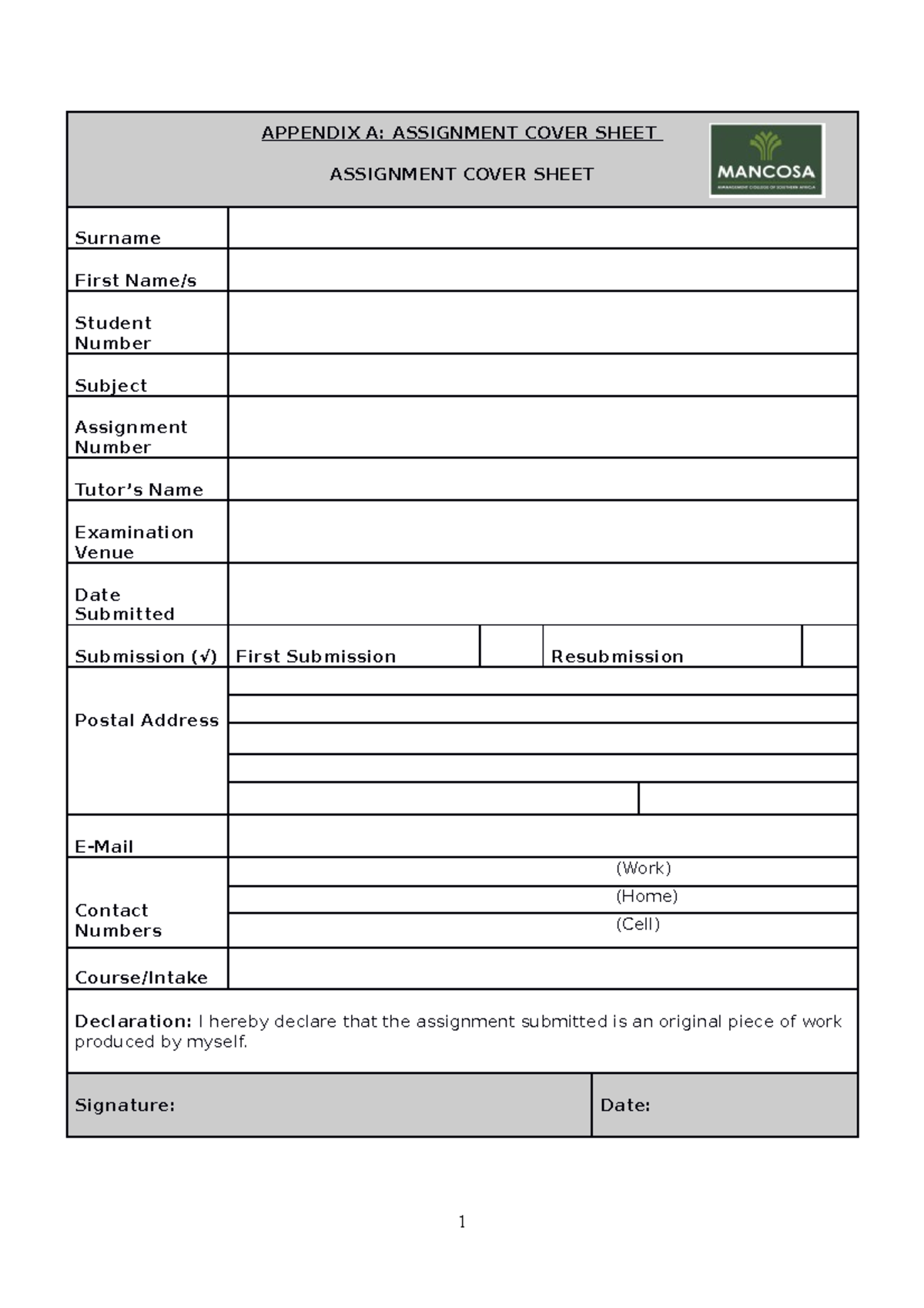 Bus Comm - ASSIGNMENTS - APPENDIX A: ASSIGNMENT COVER SHEET ASSIGNMENT ...